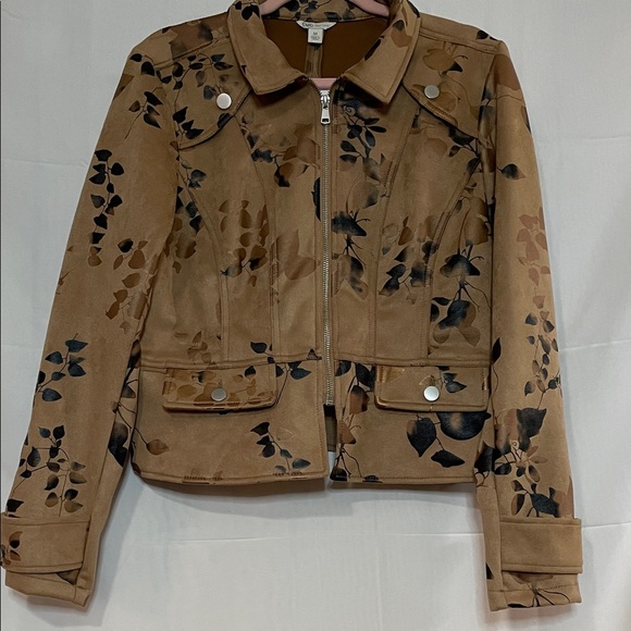 Cato | Jackets & Coats | Cato Brown Bomber Jacket With Black Leaf ...